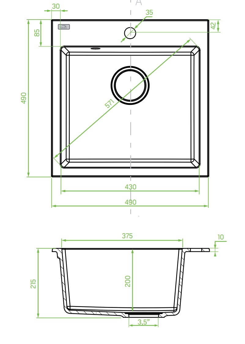 LAVEO SUDOPERA ALENA BELA 490x490/200mm