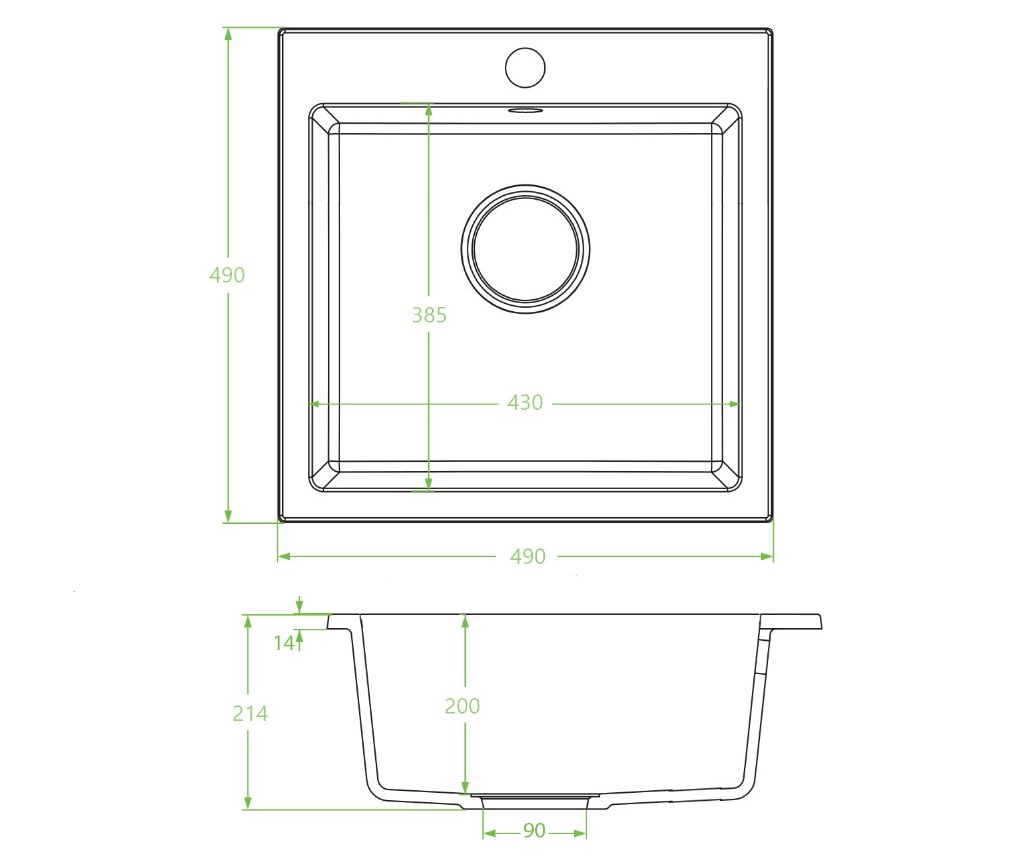LAVEO ALENA CRNA MAT 490x490/200mm