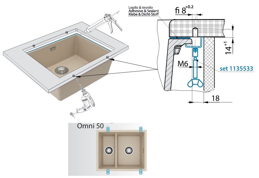 ALVEUS PODGRADNA SUDOPERA OMNI 50 DEEP BLACK 550x450/198 mm